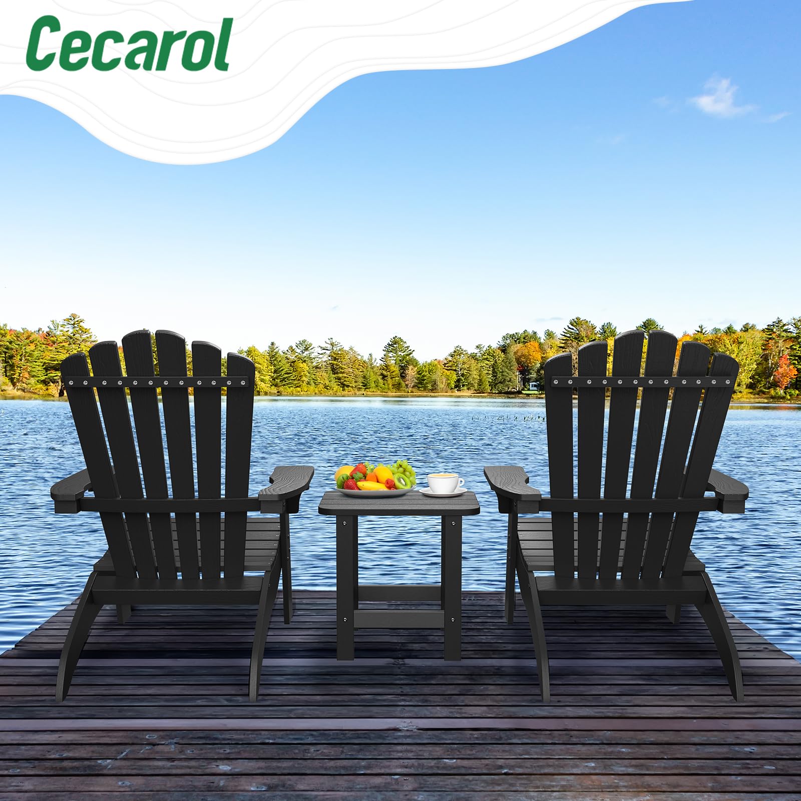 Cecarol Oversized Adirondack Chair Plastic, Outdoor Fire Pit Chair with Cup Holder, Adirondack Patio Chair Weather Resistant for Outside, Porch, Lawn, Garden- AC01, Black(Wood Grain)