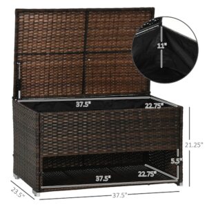 Outsunny Outdoor Deck Box and Waterproof Shoe Storage, PE Rattan Wicker Towel Rack with Liner for Indoor, Outdoor, Patio Furniture Cushions, Pool, Toys, Garden Tools, Brown