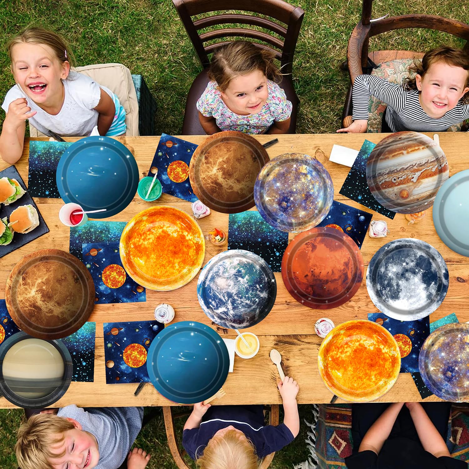 UROINEPA Space Theme Party Decorations 100Pcs Galaxy Planet Outer Space Disposable Plates and Napkins for Kids Space Solar System Planets Baby Shower Birthday Party Decorations