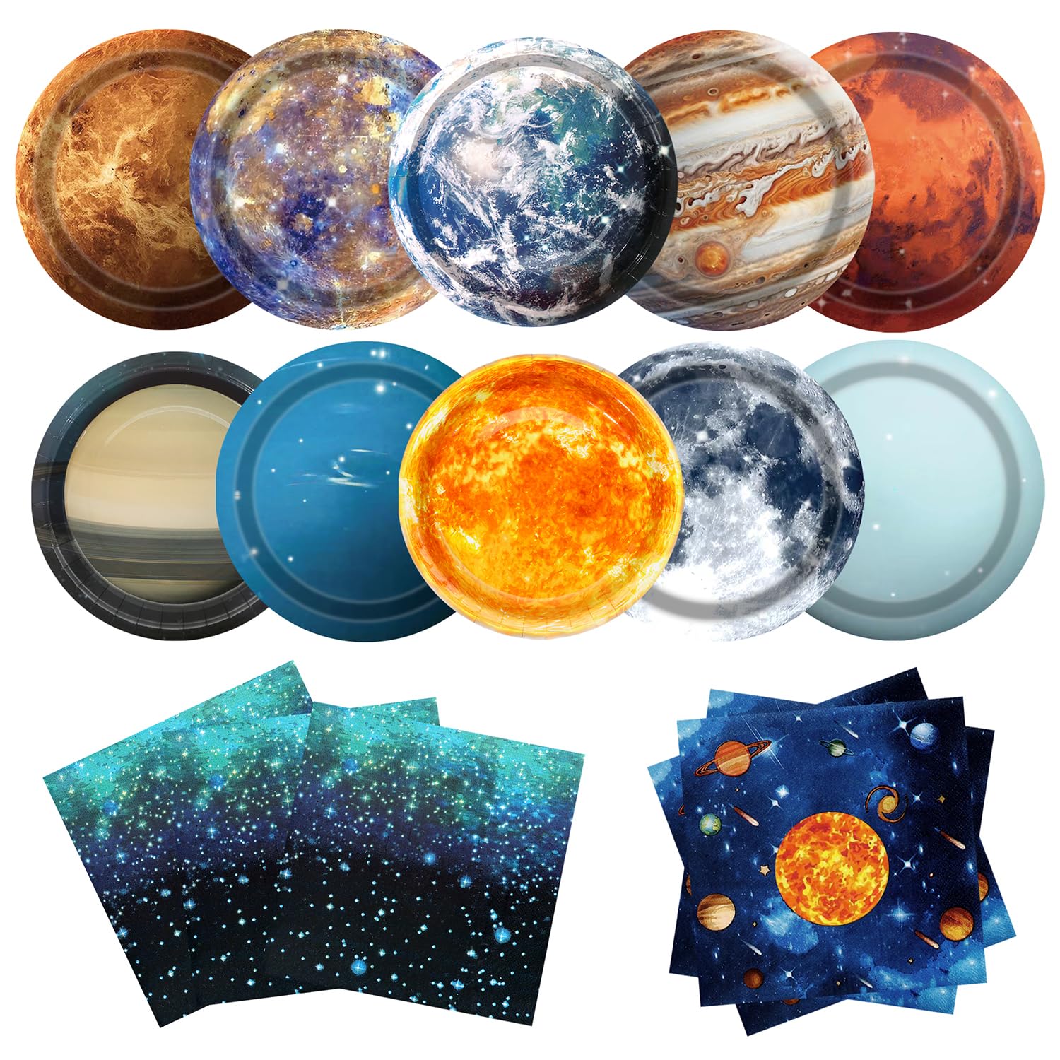 UROINEPA Space Theme Party Decorations 100Pcs Galaxy Planet Outer Space Disposable Plates and Napkins for Kids Space Solar System Planets Baby Shower Birthday Party Decorations