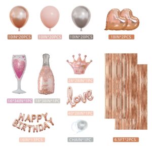 Rose Gold Birthday Decorations for Women, Girls Birthday Princess Party,Happy Birthday Banner,Pink Gold Bachelor Party Balloon Happy Birthday Decoration Party Supplies (rose gold)