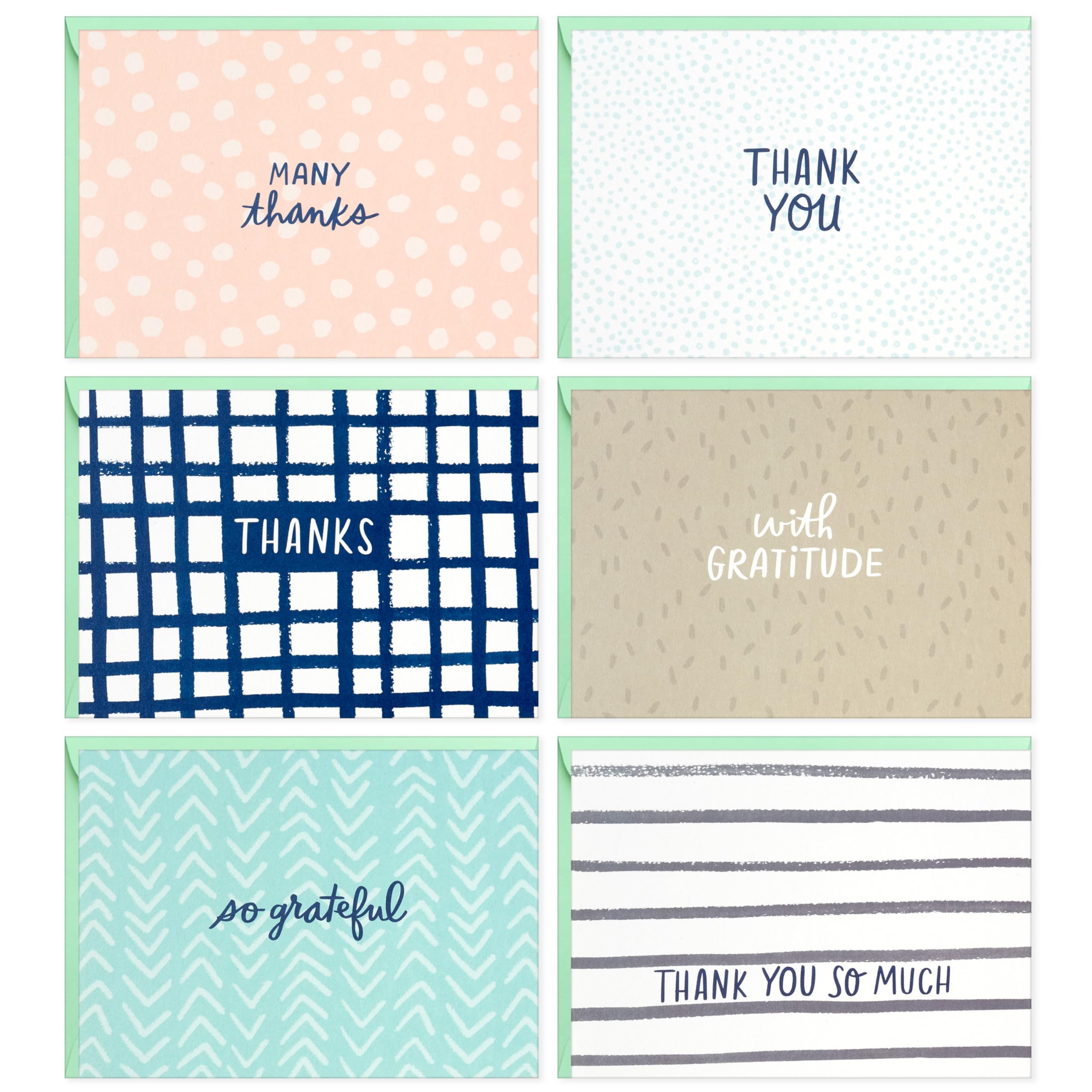 Hallmark Minimalist Thank You Note Card Assortment (48 Blank Cards with Envelopes) Mint Chevron, Blush Polka Dot, Stripes