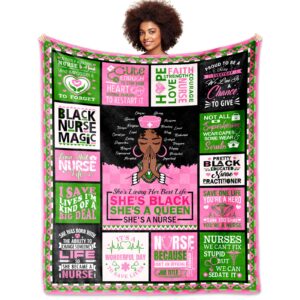 vmasuey nurse gifts blanket 60"x50", nurses week gifts, black nurse appreciation gifts, pink and green blanket for black girl nurse practitioner gift, african american nurse graduation