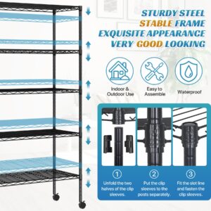 WYGMAV 5-Tier Shelf Metal Storage Rack Shelving Unit Adjustable Wire Shelving Unit Organizer Standing Shelf Units for Kitchen, Garage, Bathroom, Closet - Strong Steel Shelf with Wheels, Black