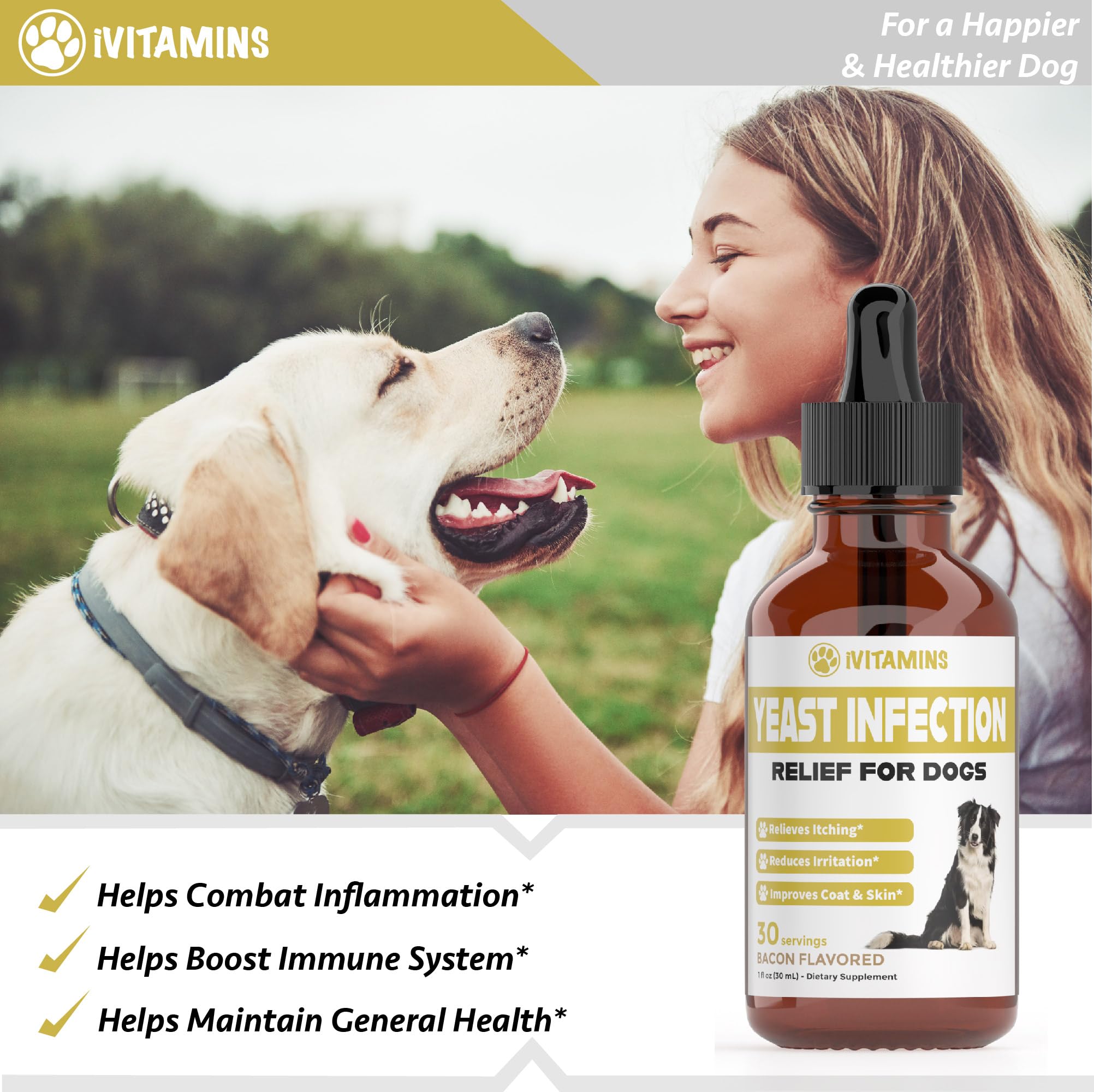 Natural Yeast Infection Treatment for Dogs | Helps to Support Itch & Inflammation Relief, & More | Dog Ear Infection Treatment | Dog Itch Relief | Dog Yeast Ear Infection Treatment | (Bacon) (2 Pack)