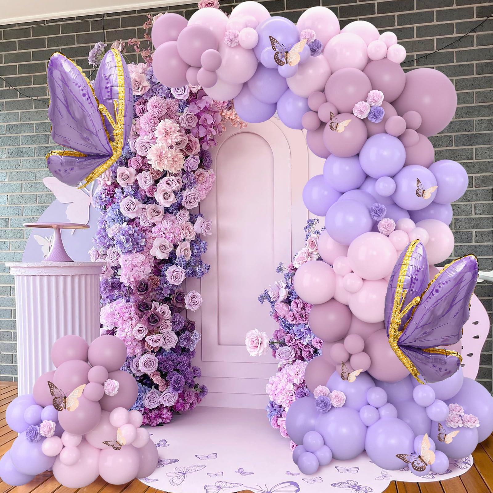 Purple Butterfly Balloon Arch Garland Kit 133pcs Pastel Purple Pink Balloons with 2pcs Butterfly Foil Balloons for Butterfly Birthday Party Decorations Baby Shower Decorations for Girls