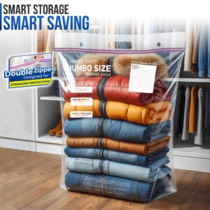 10 GALLON Jumbo Storage Bag with Handle, 12 MIL Extra Heavy-duty Clear Big Plastic 20x26''- Double Reclosable Zip Poly Bags with Resealable Lock Seal Zipper, 10 Bags