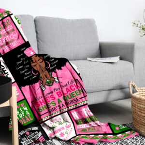 VMASUEY Nurse Gifts Blanket 60"x50", Nurses Week Gifts, Black Nurse Appreciation Gifts, Pink and Green Blanket for Black Girl Nurse Practitioner Gift, African American Nurse Graduation