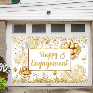 White Gold Engagement Party Decorations Happy Engagement Banner Large Engaged Banner Backdrop Decorations Congratulations Engagement Party Decor Just Engaged Banner Pre-Wedding Party Decor