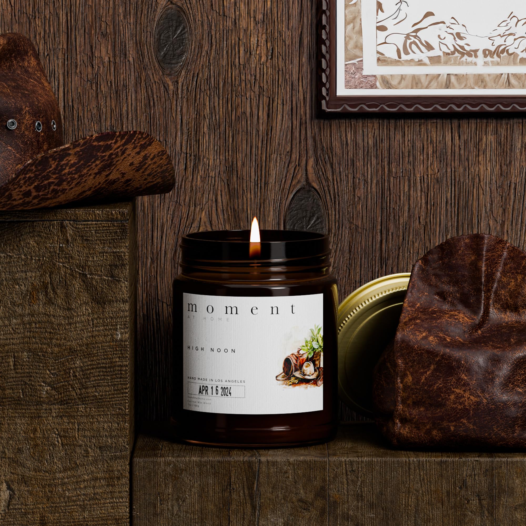 High Noon - Tobacco and Leather Scented Classic Jar Candle by Moment At Home | Natural Non Toxic Coconut Wax Candle | Hand Poured in The USA | 7 Ounce Long Lasting Up to 50 Hour Burn Time