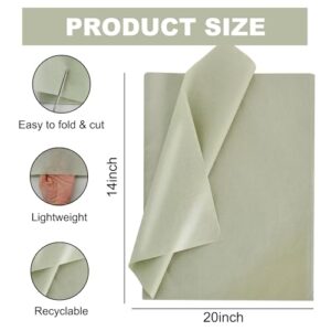 BEISHIDA 100 Sheets Sage Green Tissue Paper, Wrapping Paper, Tissue Paper for Gift Bags, 14"x20"Gift Wrap Tissue Paper Bulk for DIY Crafts Gift Wrapping Birthday Wedding Holiday Paper Flowers