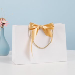 Gfractolux Gift Bags Medium, 2 Pack Gift Bags with Tissue Paper and Cards, Gift Bags with Handles for Birthdays, Baby Shower, weddings, Party Favor, Holiday Presents 11"X7.9"X3.9" (White and Gold)