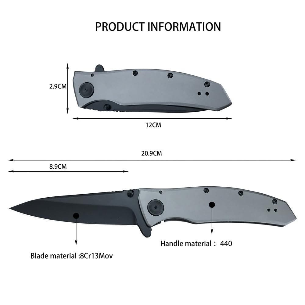 Goshawk EDC Folding Pocketknife, 2.67" 440C Steel Plain Edge Blade Stainless Steel Handle, Assisted Opening, Frame Lock,Tactical knife for Camping, hunting (3.5 inch)