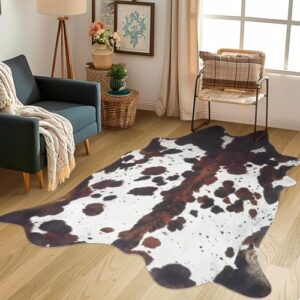 SUNCOWLLY Cowhide Rug 4.6x5.2ft Non-Slip Cow Print Rug Cow Hide Rug Premium Faux Cowhide Rug Area Rug Animal Print Rug Western Room Decor Cow Rugs for Living Room Bedroom Dinning Room