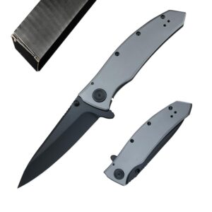 goshawk edc folding pocketknife, 2.67" 440c steel plain edge blade stainless steel handle, assisted opening, frame lock,tactical knife for camping, hunting (3.5 inch)