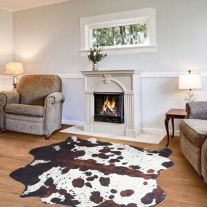 suncowlly cowhide rug 4.6x5.2ft non-slip cow print rug cow hide rug premium faux cowhide rug area rug animal print rug western room decor cow rugs for living room bedroom dinning room