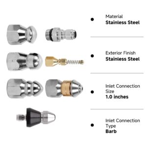 8PCS Sewer Jetter Nozzle Kit with Box, Stainless Steel Rotating Nose Sewer Jetting Nozzle for Pressure Washer,Pressure Drain Jetter Hose Nozzle with 1/4 Inch Pressure Washer Quick Connector,5000 PSI