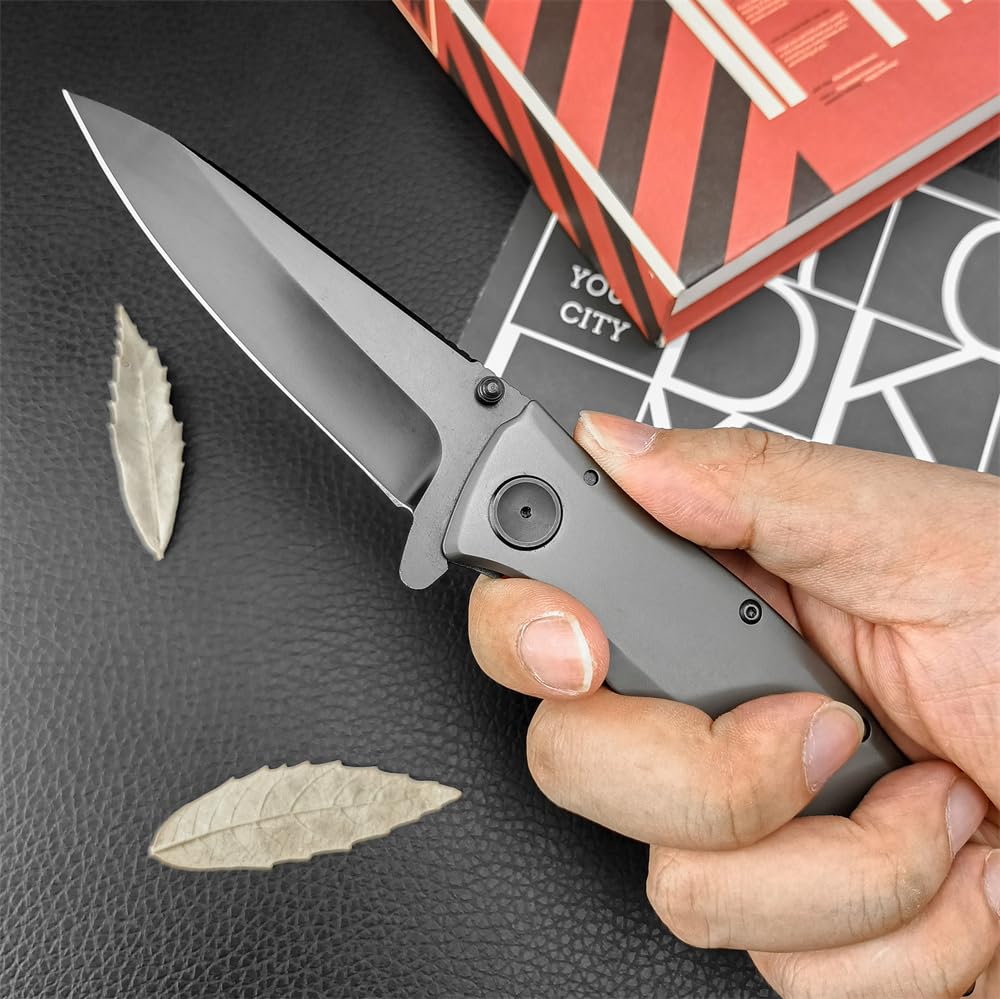 Goshawk EDC Folding Pocketknife, 2.67" 440C Steel Plain Edge Blade Stainless Steel Handle, Assisted Opening, Frame Lock,Tactical knife for Camping, hunting (3.5 inch)