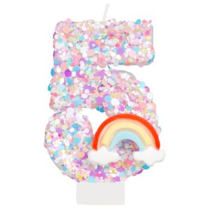 number 5 candle, birthday candles for cake, 5th rainbow birthday decorations girl, cake toppers rainbow birthday candle pony birthday party favors anniversary celebration supplies