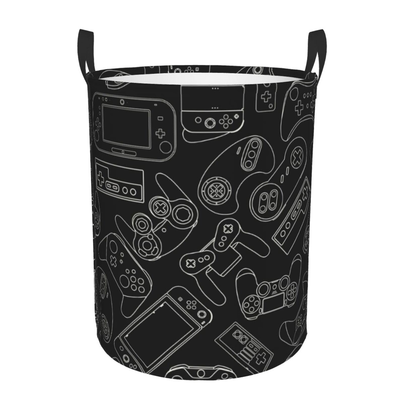 Gbuzozie Video Game Controller Black Background Round Laundry Hamper Gaming Gadgets Storage Basket Toys Clothes Organizer Bin For Home Bathroom Bedroom Dorm Nursery, 62l