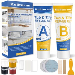 porcelain repair kit, fiberglass tub repair kit, tile and bathtub repair kit for any cracks chips, quickly repair resin, ceramic, marble shower sink, acrylic quartz countertop (white)