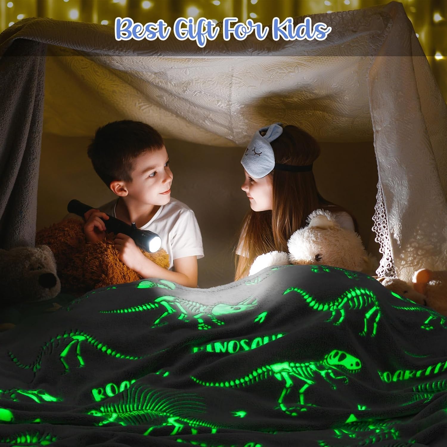 Glow in The Dark Blanket Dinosaur Throw Blanket for Boys Kids Soft Warm Cozy Cute Dino Blanket Unique Toys Gifts Gray Glowing Dinosaur Blankets for Girls Teens 50"x60"