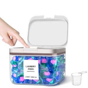 muveka 94oz /2.8l laundry pods container for laundry room organization, laundry pod up holder with 30 labels and scoop, laundry detergent powder container, dryer sheet holder, 150 pods