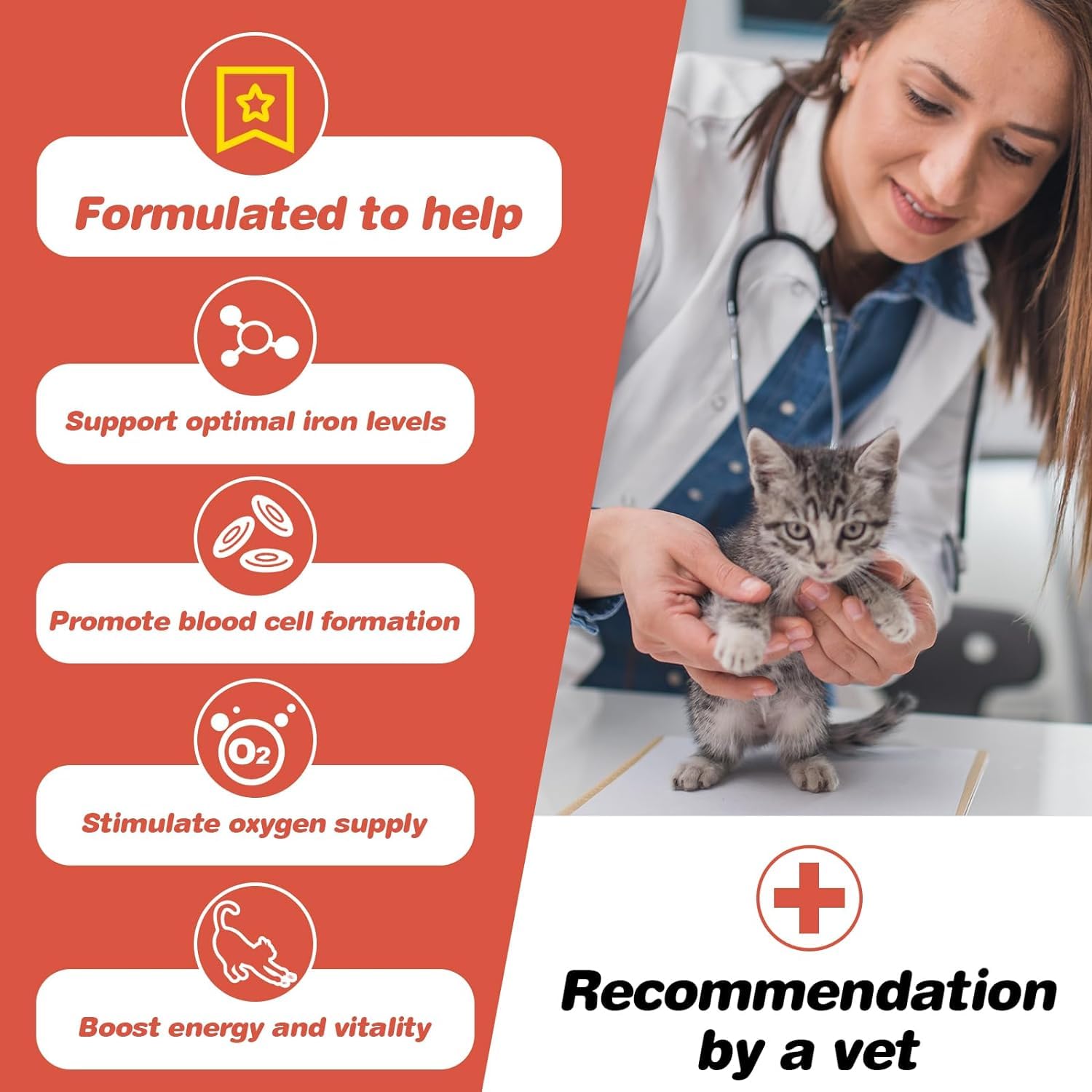 Iron Supplements for Cats - Liquid Iron for Anemia with Cat Vitamins, Support Iron Levels, Promote Red Cell, Boost Energy and Vitality in Cat Health, 3.4oz(100ml)