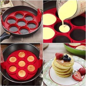 Flip N Cook Silicone Pancake Mold, Flip and Cook Pancake Maker, Flip'n'cook Pancake, Silicone Egg Molds, Mini Pancake Maker, Reusable Fried Egg Ring, Kitchen Cooking Baking Tools (Color : 3pcs-1)