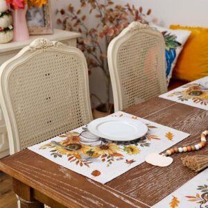 ARKENY Fall Placemats 12x18 Inches Set of 4, Pumpkin Maple Leaf Orange Autumn Seasonal Farmhouse Burlap Indoor Outdoor Table Mats Decorations for Home Party AP633-4