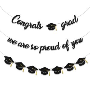 graduation decorations class of 2024 party supplies - congrats grad, we are so proud of you banner and graduation caps,hats banner (pre-strung)