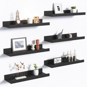 upsimples floating shelves for wall, wall shelves for decor storage set of 6, wall mounted wood shelves for bedroom, living room, bathroom, kitchen, picture ledge shelves, black