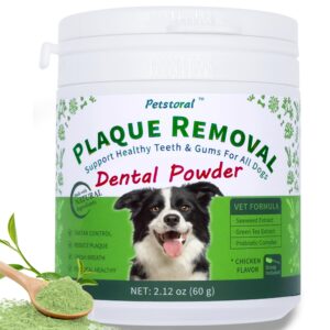 petstoral plaque removal natural dental powder - dog dental care and bad breath treatment, dog teeth cleaning powder for healthy teeth & gums for all dogs - 60g