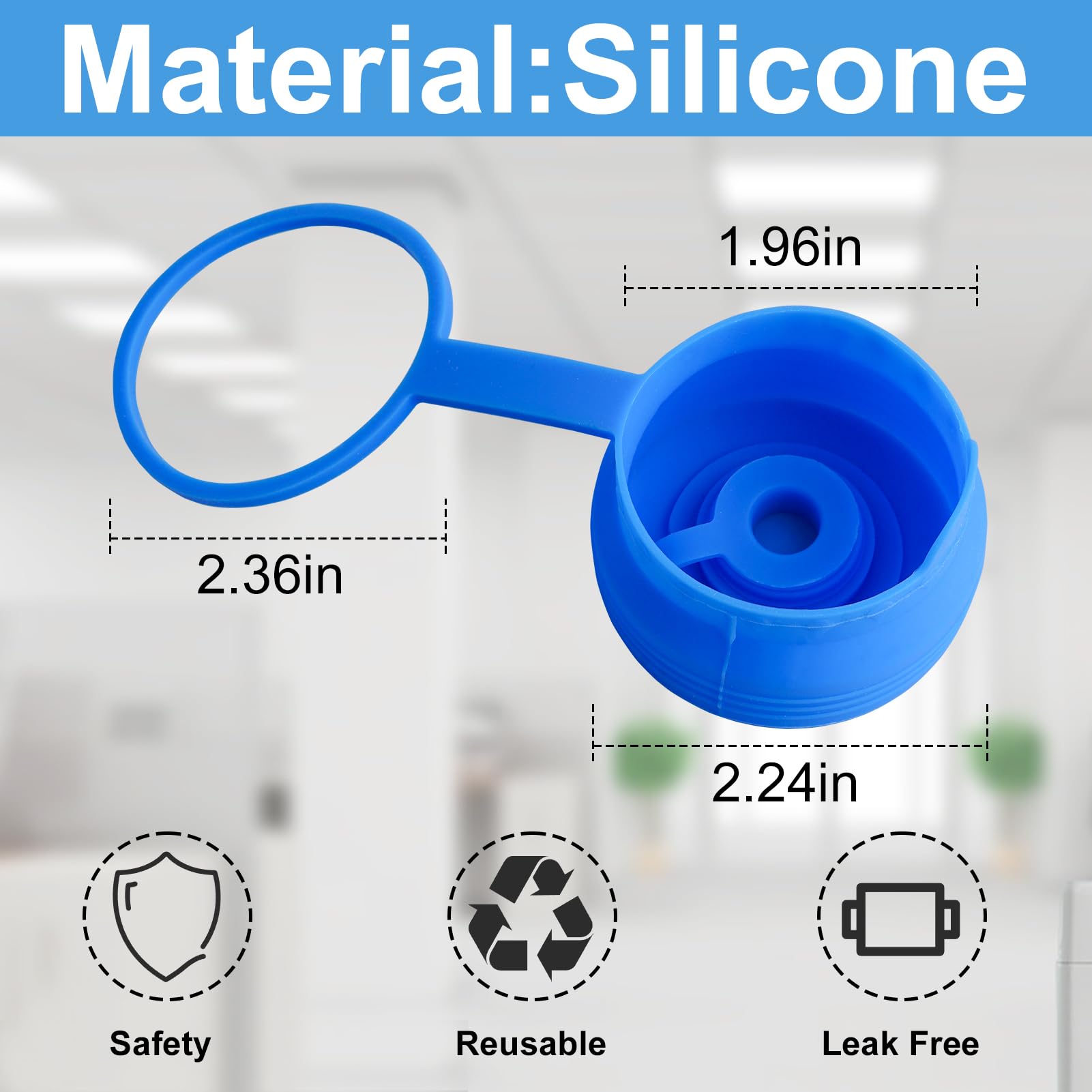 5 Gallon Water Jug Cap 8 PCS Reusable Water Bottle Spout Replacement Lids for 55mm Water Bottles Jug Seal with Strap Non Spill Silicone Water Bottle Cap