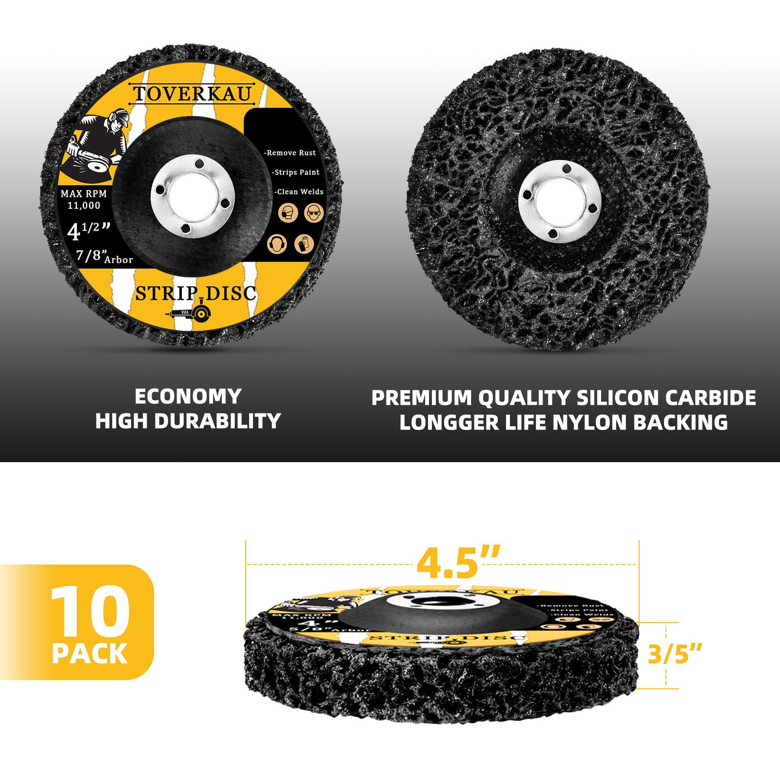 TOVERKAU 10 Pack 4.5 inch Strip Discs for Angle Grinder, Wire Stripping Wheel Paint Remover for Metal Surfaces, Abrasive Wheels Grinding Discs for Rust Welds Oxidation (4-1/2" x 7/8")