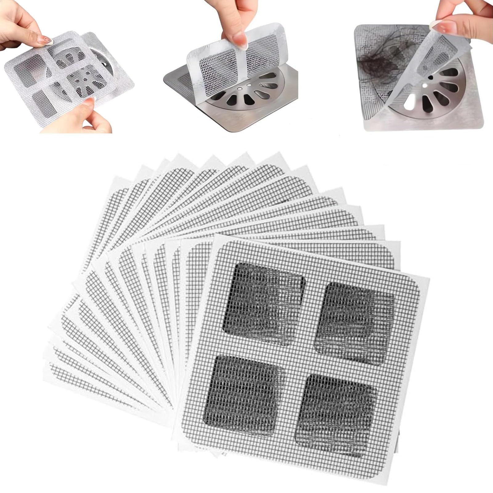 Shower Drain Hair Catcher Mesh Stickers - 2024 New Strong Adhesive Drain Cover Hair Collector, Disposable Shower Drain Hair Catcher Mesh Stickers for Bathtub Kitchen Sink (50PCS)