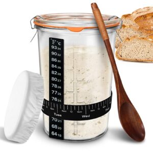 tokpela sourdough starter jar glass, wide mouth sourdough starter jars, sourdough starter kit with wooden spoon, cloth cover, glass lids, sourdough starter jar 27oz for sourdough bread baking supplies