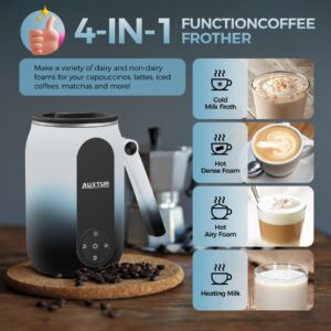 AUXTUR Electric Milk Frother, 4 in 1 Milk Steamer, Coffee Frother, 15.2oz/450ml Automatic Warm and Cold Foam Maker, Milk Warmer, electric frother for coffee, Latte, Cappuccinos, Hot Chocolate