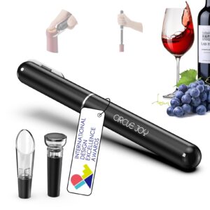 circle joy air pump wine bottle opener set, efficient cork remover with foil knife, wine pourer, vacuum stopper, portable mini corkscrew wine opener for home travel outdoor, present for wine lovers