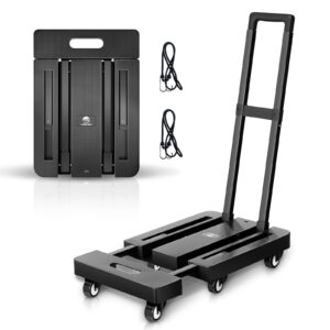 casaculina folding hand truck, 500 lb heavy duty folding truck dolly cart, portable extendable base collapsible luggage cart with 6 wheels & 2 elastic ropes for moving travel shopping airport office