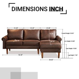 XIZZI L Shaped Living Room Couch,81.4" Mid Century Modern Sectional Sofa with Right Chaise,Suede Fabric 3-Seater Comfy Cushion with Solid Wood Frame and for Apartment,Dark Brown