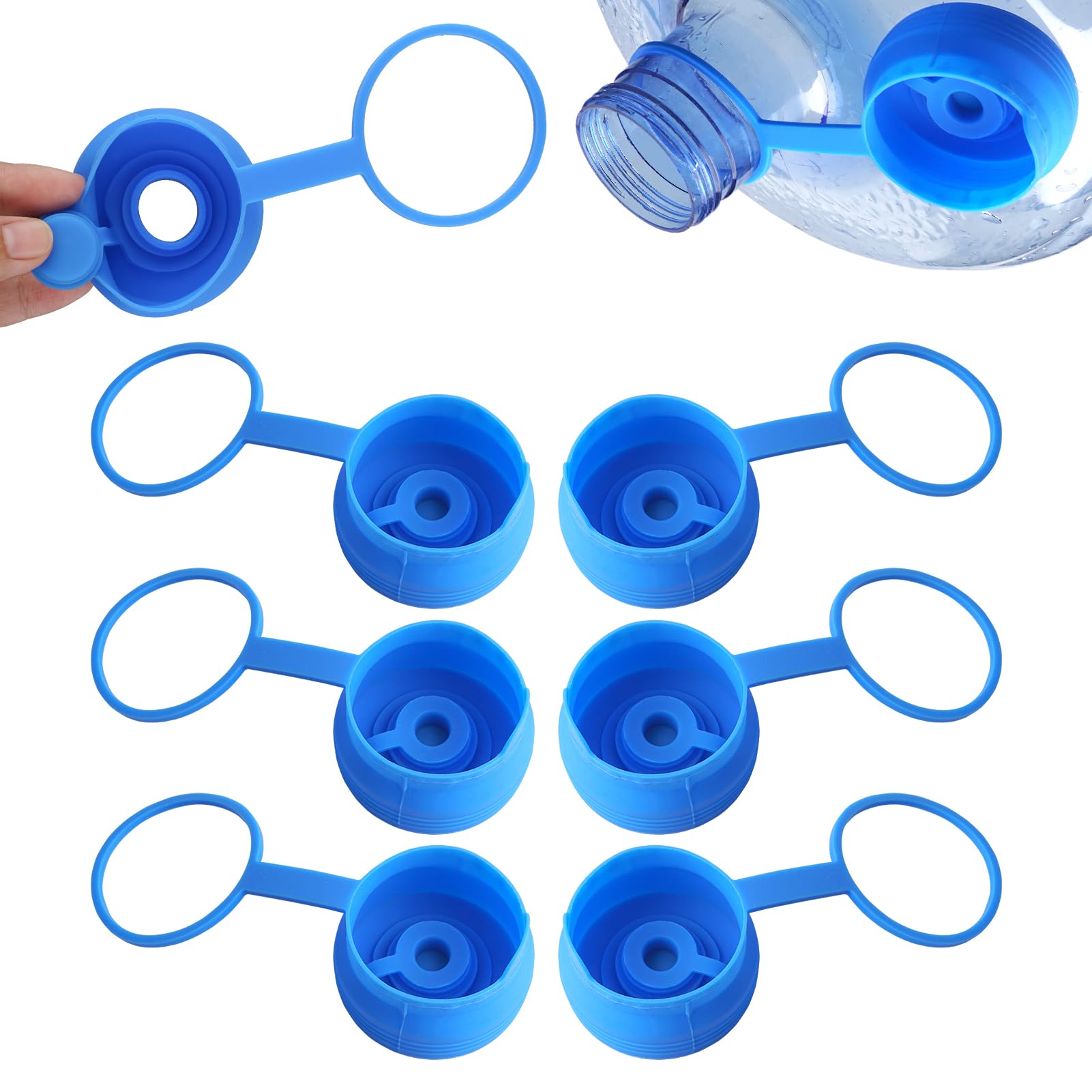 5 Gallon Water Jug Cap 8 PCS Reusable Water Bottle Spout Replacement Lids for 55mm Water Bottles Jug Seal with Strap Non Spill Silicone Water Bottle Cap