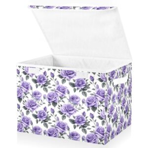 senya flower baskets collapsible storage bins with lids, romantic purple roses storage boxes clothes baskets for organizing, b06d22020