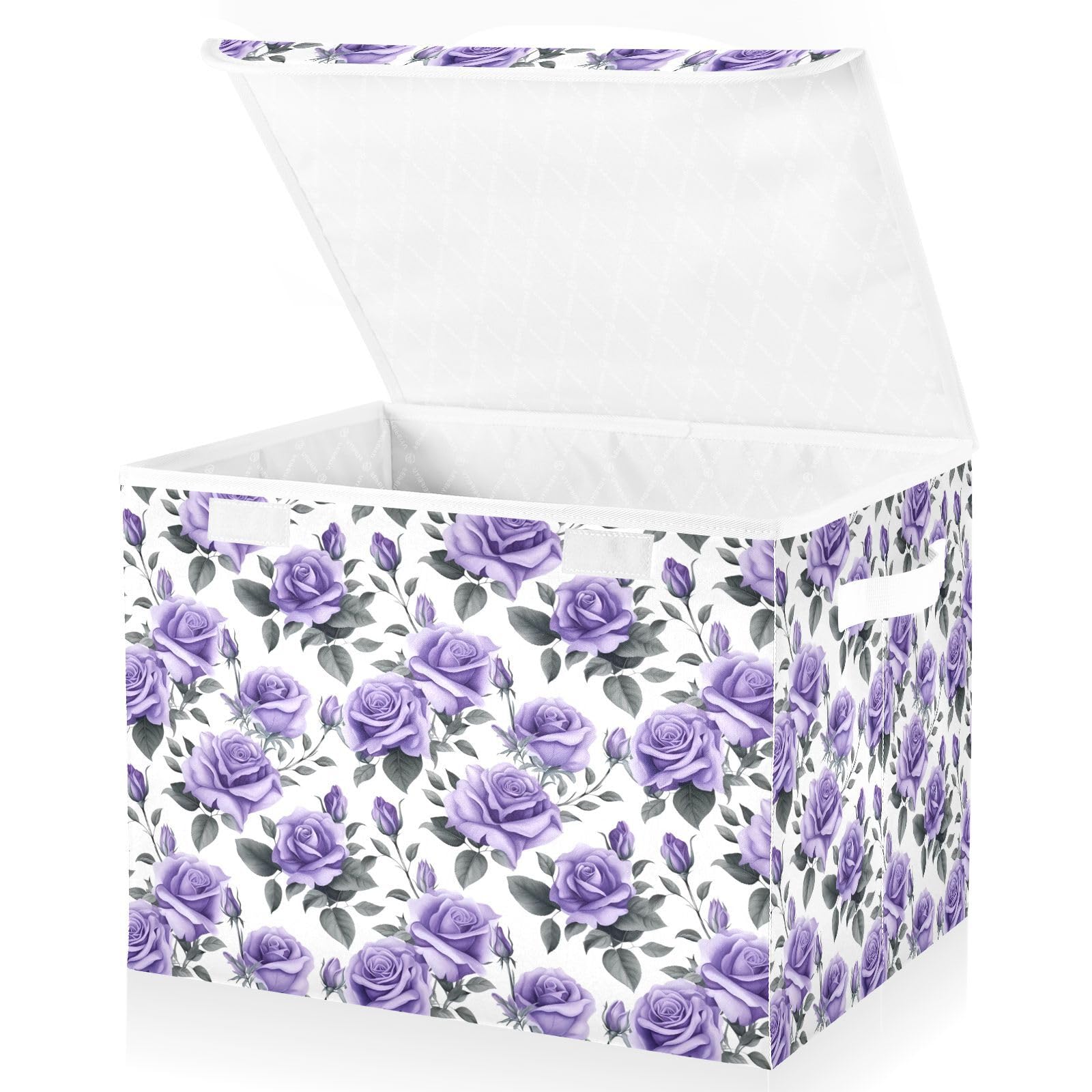 senya Flower Baskets Collapsible Storage Bins with Lids, Romantic Purple Roses Storage Boxes Clothes Baskets for Organizing, B06D22020