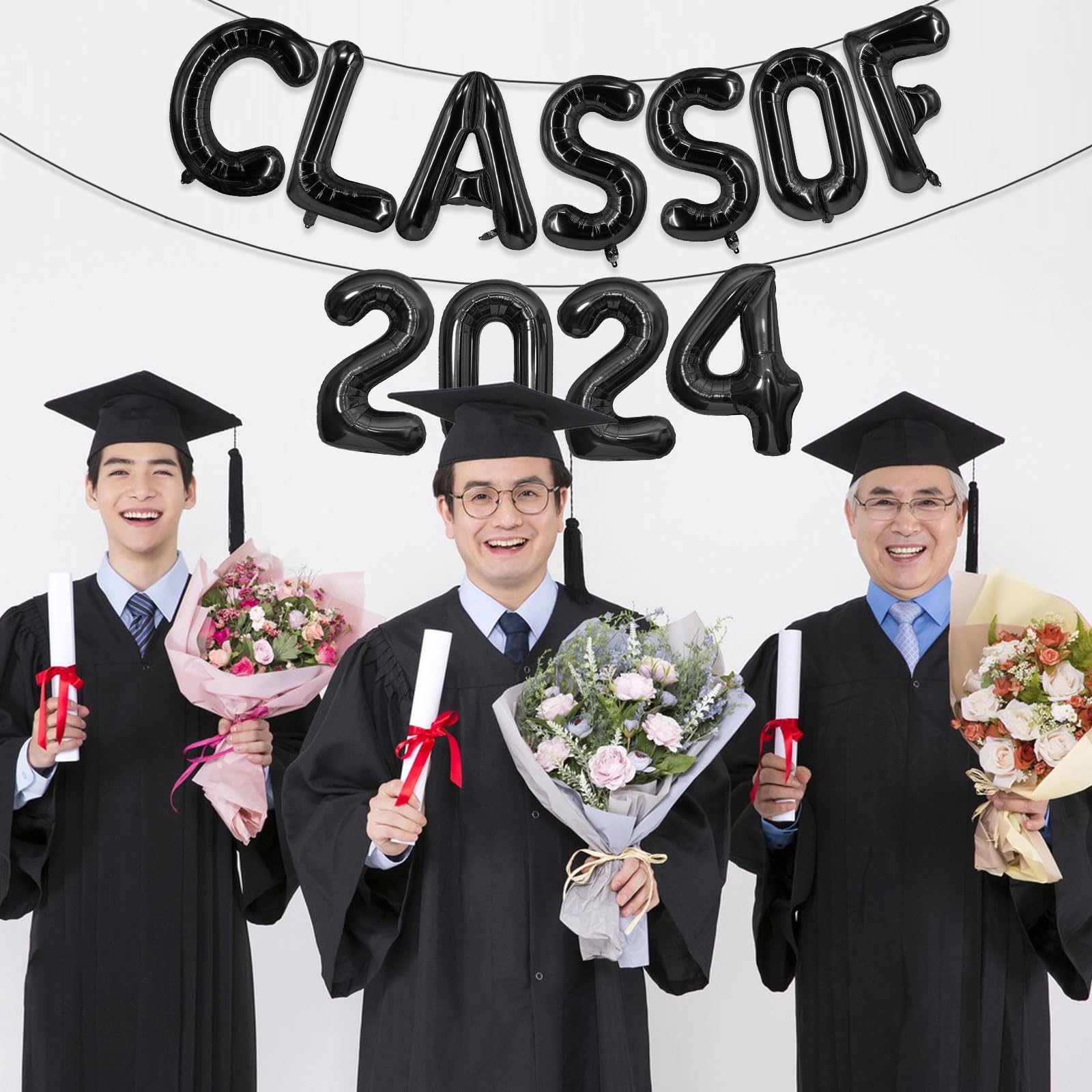 Graduation Decorations Class of 2024, 16 Inch Black Class of 2024 Banner Balloons for 2024 Graduation Party Decorations, Class of 2024 Decorations, Congrats Graduation Yard Sign 2024 Backdrop