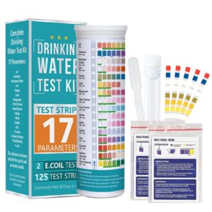 water testing kits for drinking water, 125 home tap and well water test strips with hardness, ph, lead, iron, copper, chlorine, and more