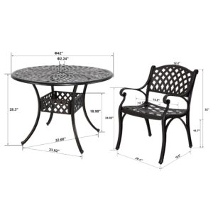 NUU GARDEN 5 Piece Outdoor Patio Dining Set, Cast Aluminum Round Dining Table with Umbrella Hole and Patio Dining Chairs for Patio, Garden, Backyard, Balcony, Black with Bronze Edge