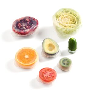 W&P Reusable Produce Savers, Set of 7, Covers Fruits & Vegetables To Keep Fresh, Dishwasher Safe, Avocado & Onion Saver