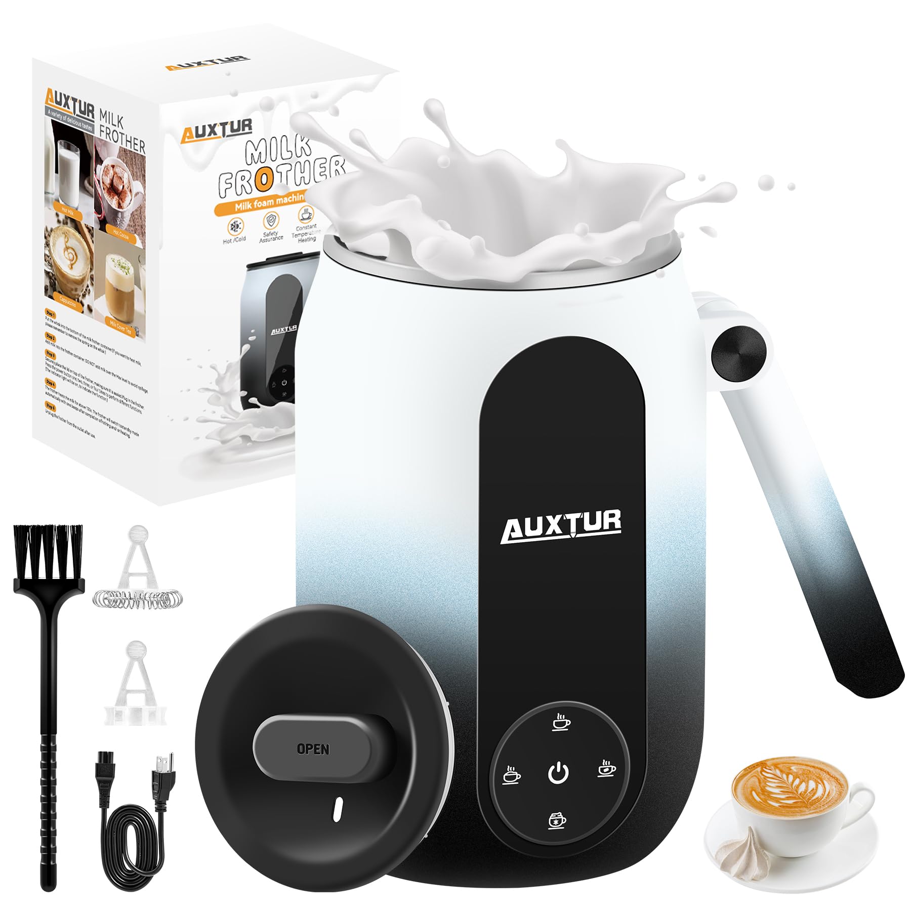 AUXTUR Electric Milk Frother, 4 in 1 Milk Steamer, Coffee Frother, 15.2oz/450ml Automatic Warm and Cold Foam Maker, Milk Warmer, electric frother for coffee, Latte, Cappuccinos, Hot Chocolate