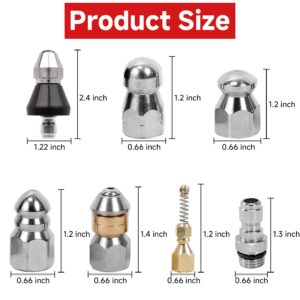 8PCS Sewer Jetter Nozzle Kit with Box, Stainless Steel Rotating Nose Sewer Jetting Nozzle for Pressure Washer,Pressure Drain Jetter Hose Nozzle with 1/4 Inch Pressure Washer Quick Connector,5000 PSI